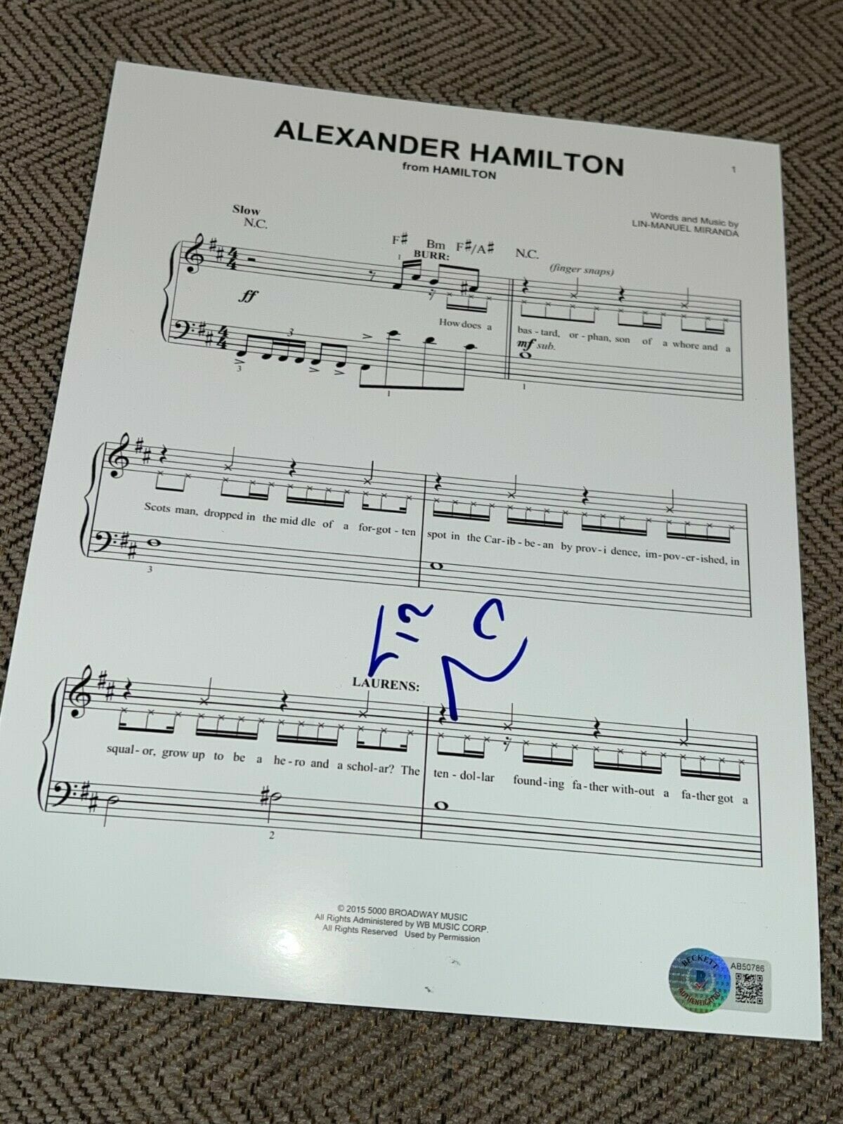 LIN MANUEL MIRANDA SIGNED AUTOGRAPH SHEET MUSIC MY SHOT HAMILTON BECKETT BAS F Opens in a new ...
