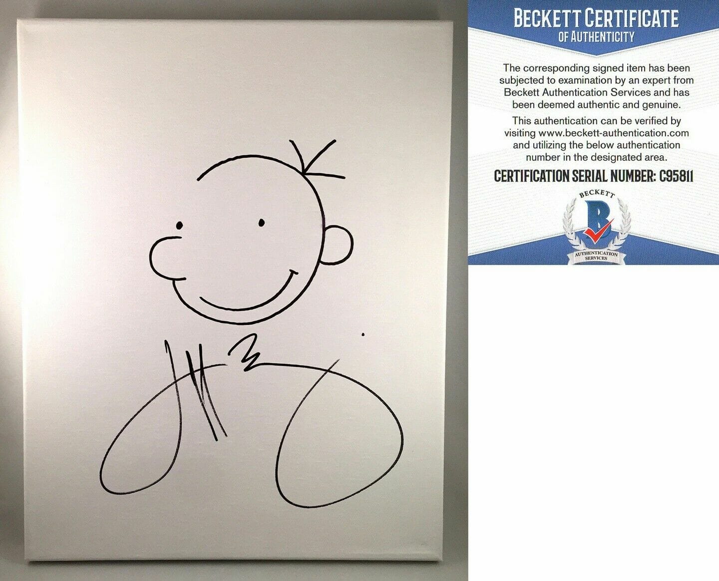 Jeff Kinney Signed Wimpy Kid 11x14 Canvas Sketch COA | Autographia