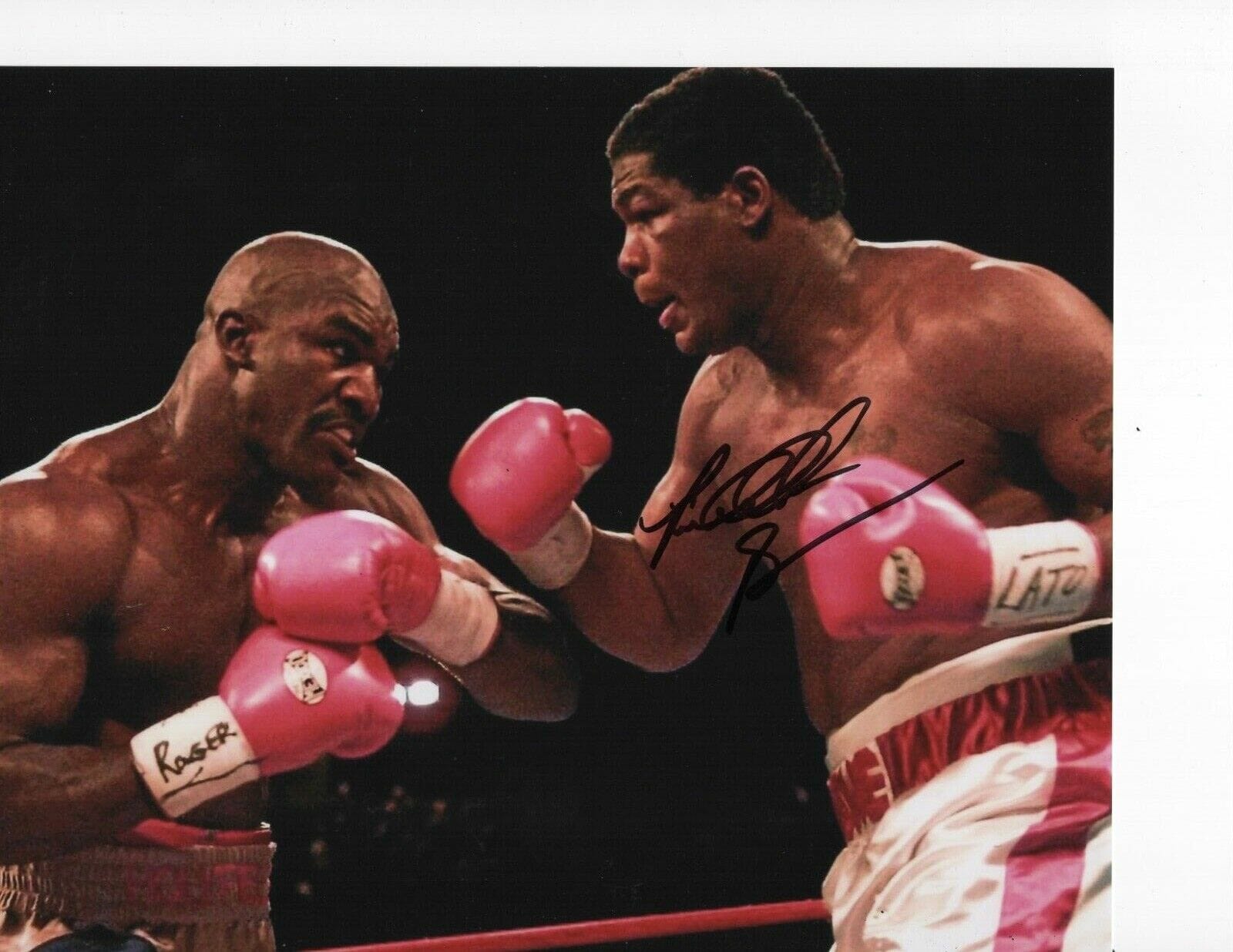 BOXER RIDDICK BOWE PINK GLOVES SIGNED 8X10 | Autographia