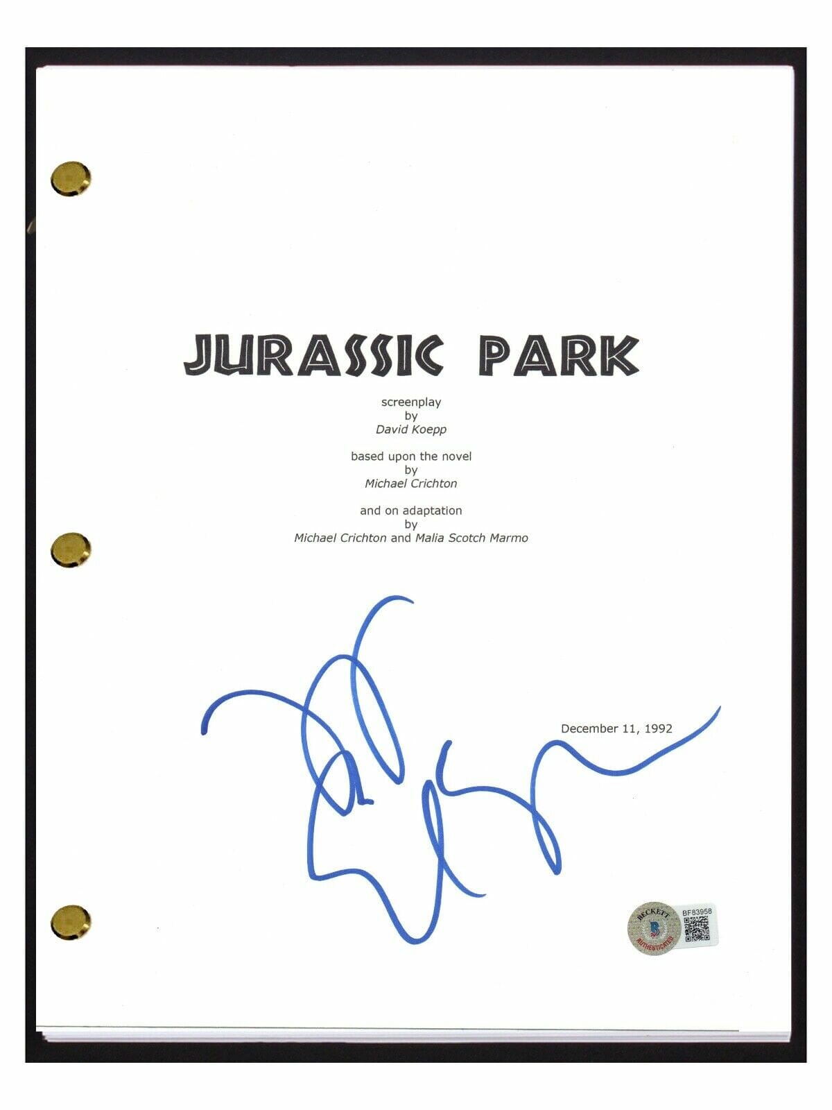 Jeff Goldblum Signed Autographed Jurassic Park Full Movie Script Beckett COA | Autographia