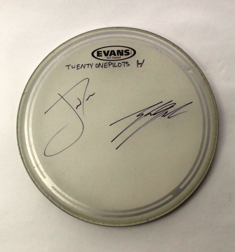 JOSH DUN & TYLER JOSEPH SIGNED AUTOGRAPH 13" DRUMHEAD - TWENTY ONE ...