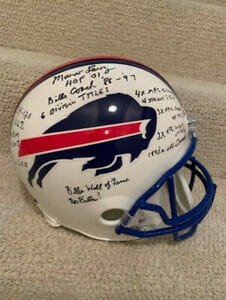MARV LEVY SIGNED BUFFALO BILLS FULL SIZE WHITE HELMET 15 INSCRIPTIONS ...