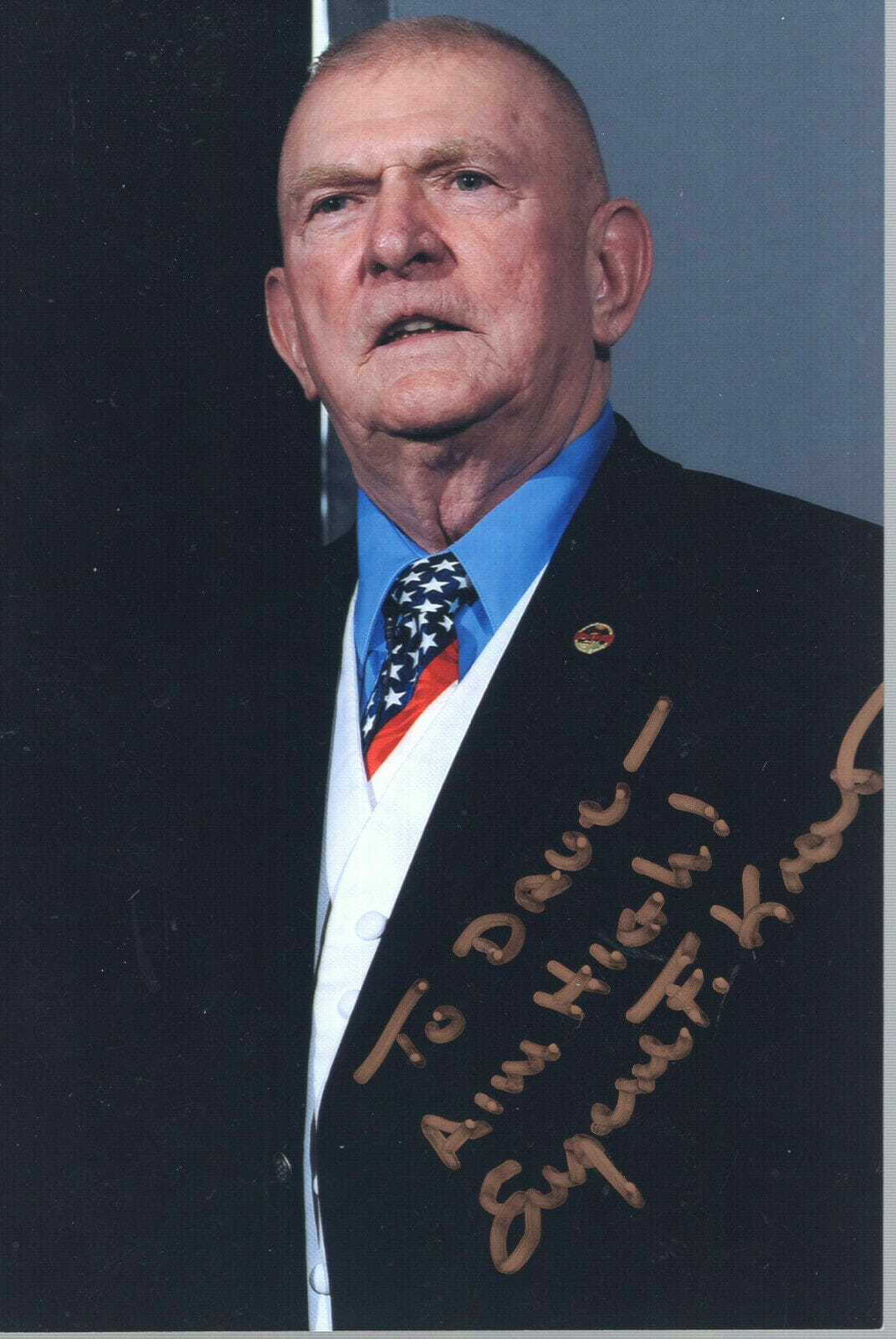 GENE KRANZ HAND SIGNED 4x6 COLOR PHOTO+COA NASA LEGEND TO DAVE ...