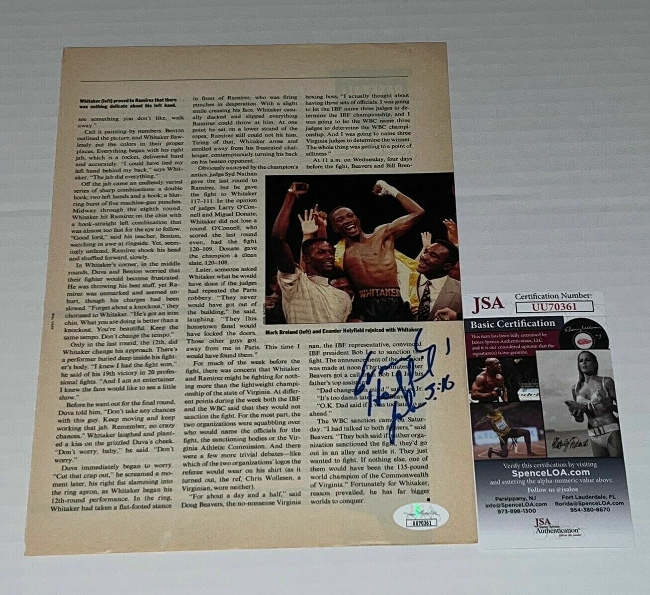 Evander Holyfield signed Boxing Magazine Page autographed Early ...