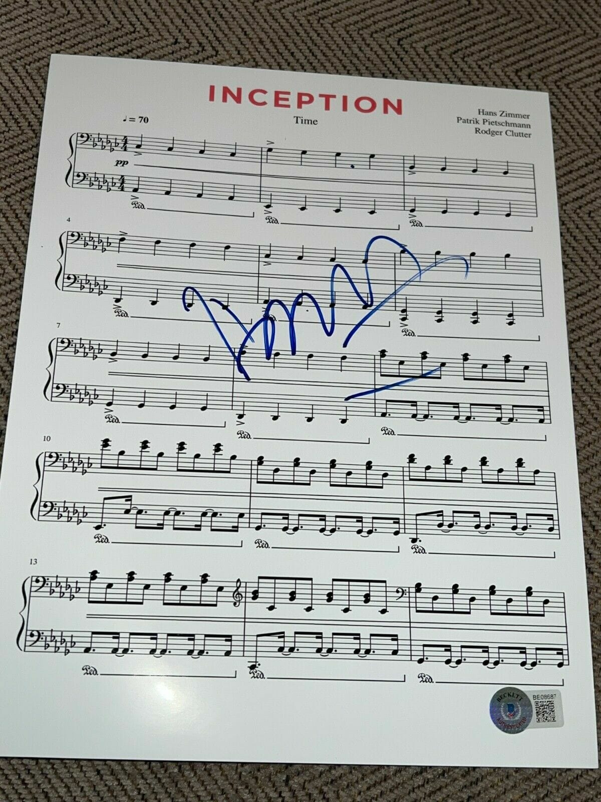 HANS ZIMMER SIGNED AUTOGRAPH SHEET MUSIC INCEPTION MOVIE RARE BECKETT ...