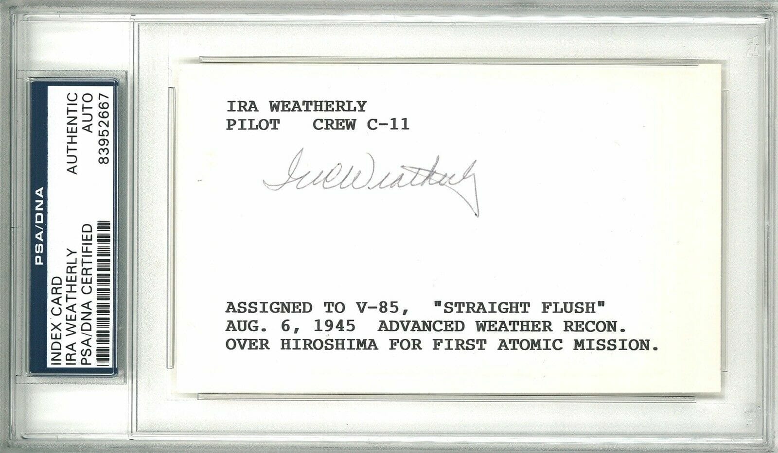 IRA WEATHERLY SIGNED INDEX CARD PSA DNA 83952667 (D) STRAIGHT FLUSH ...