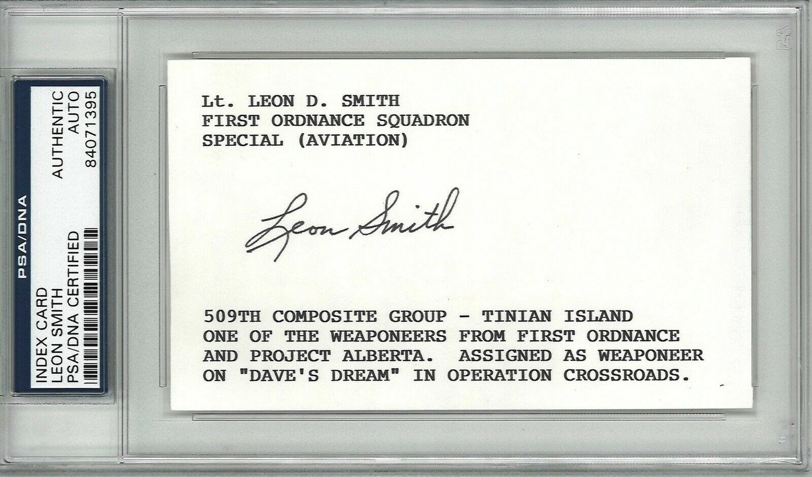 LEON SMITH INDEX CARD PSA DNA 84071395 (D) PROJECT ALBERTA 509TH ...