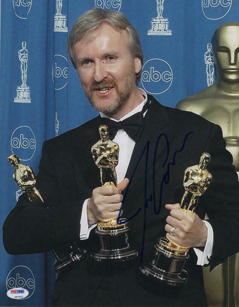 JAMES CAMERON SIGNED AUTOGRAPH 11x14 PHOTO - TITANIC DIRECTOR HOLDING ...