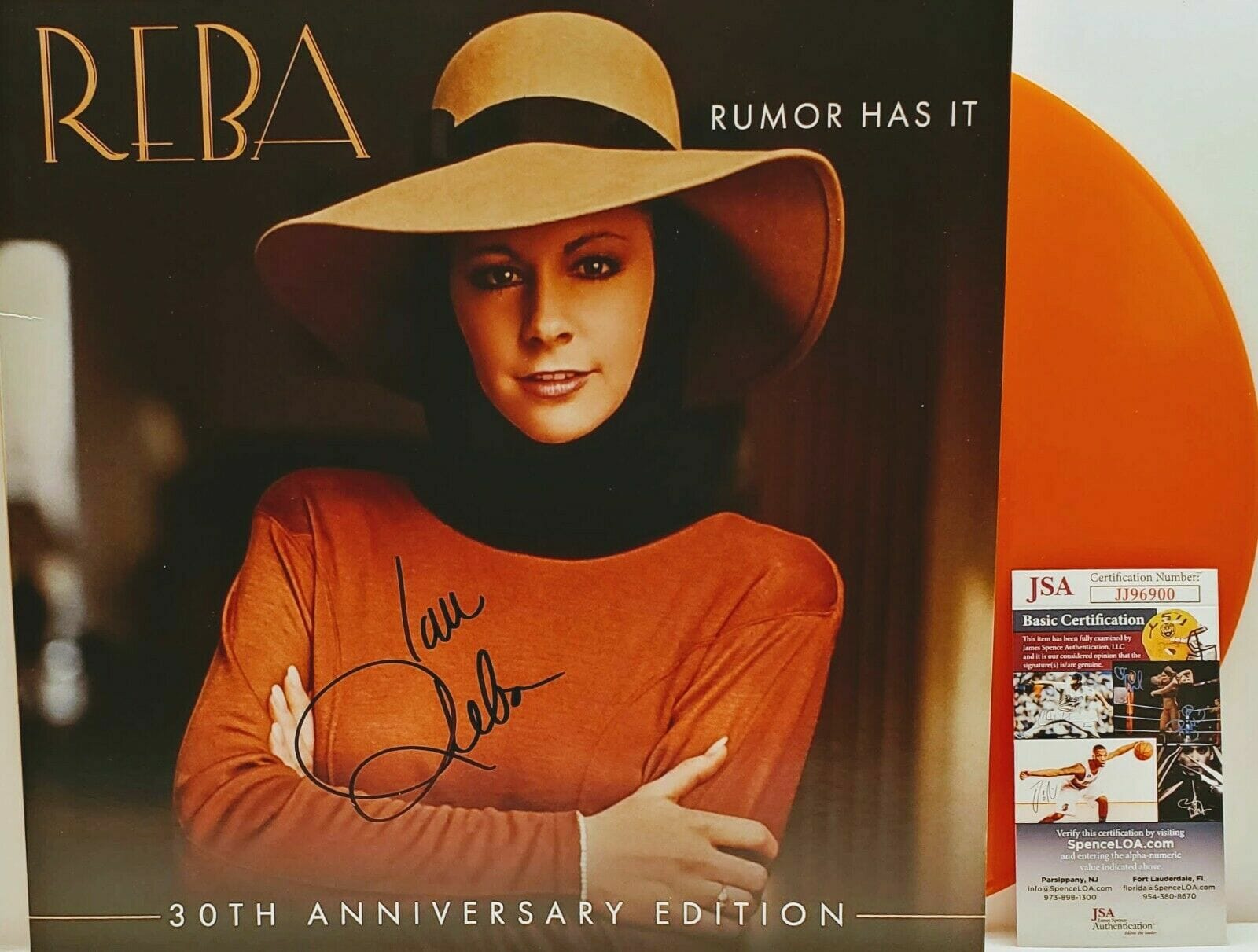 REBA MCENTIRE Signed Autograph LP Cover "Rumor Has It" Orange Vinyl ...