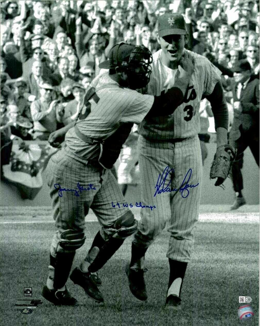 NOLAN RYAN & JERRY GROTE SIGNED 1969 WS CHAMPS 16X20 W/ NOLAN RYAN HOLO ...