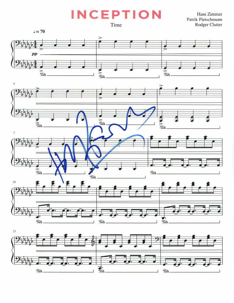 HANS ZIMMER SIGNED AUTOGRAPH INCEPTION TIME SHEET MUSIC - VERY RARE ...