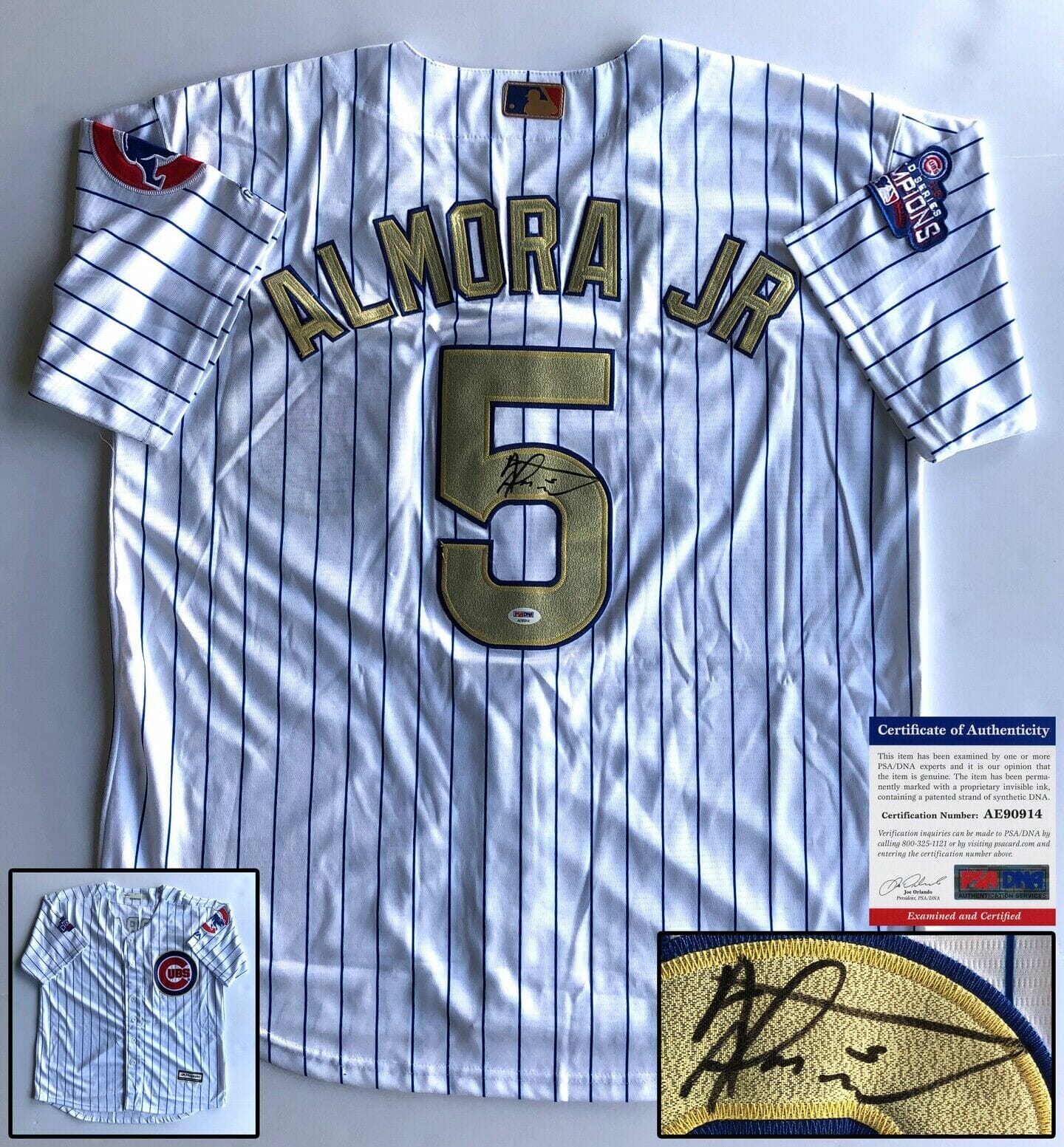 Chicago Cubs Albert Almora Jr Signed Jersey 2016 WS Champs Gold PSA/DNA ...