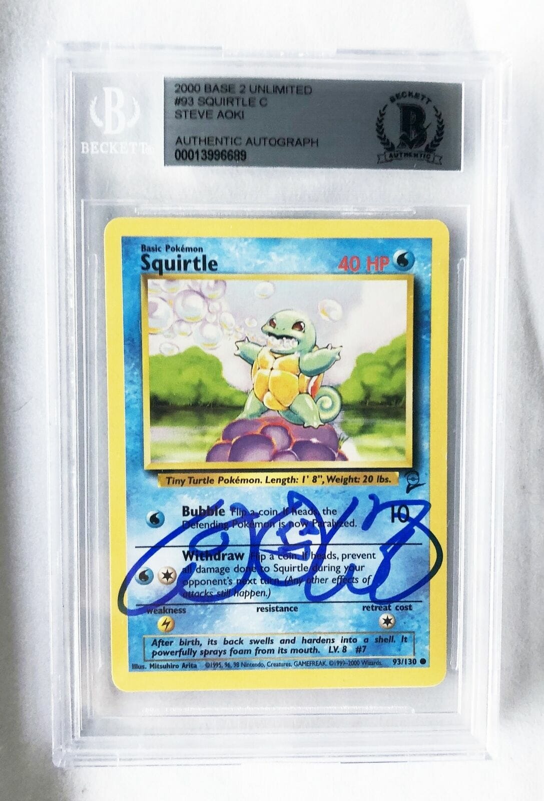 Steve Aoki Signed Pokemon Card Beckett BAS Squirtle #93 2000 Base 2 ...