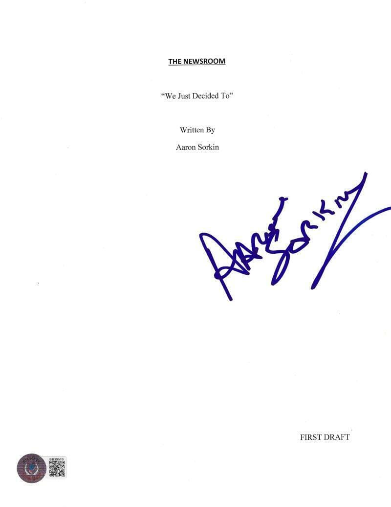 AARON SORKIN SIGNED THE NEWSROOM PILOT SCRIPT AUTHENTIC AUTOGRAPH ...