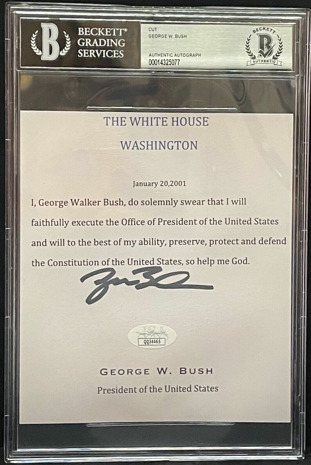 GEORGE W BUSH Signed 6x9 Oath of Office Cut Slabbed Encapsulated BAS ...
