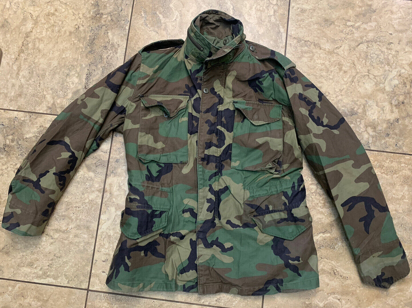Vtg COLD WEATHER FIELD COAT Medium Regular Military Woodland Camo Army ...