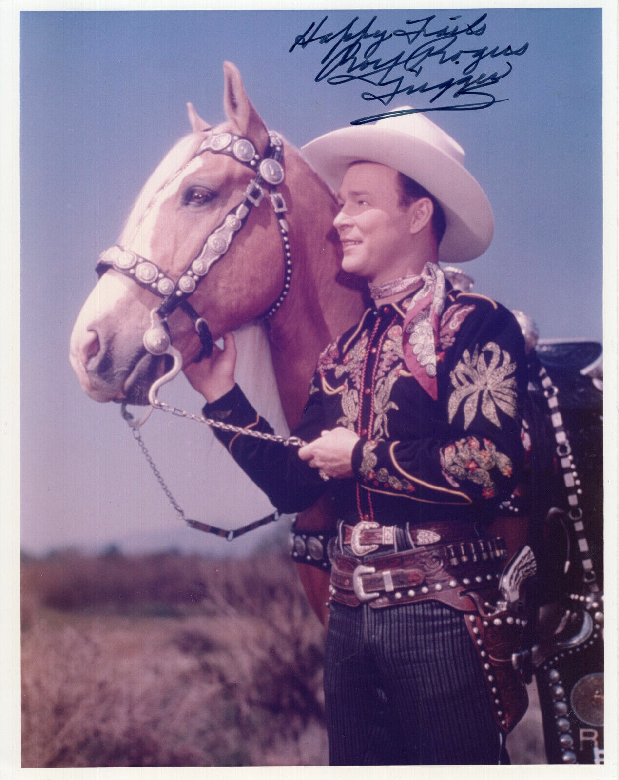 ROY ROGERS HAND SIGNED 8x10 COLOR PHOTO+COA BEST POSE EVER WITH TRIGGER ...