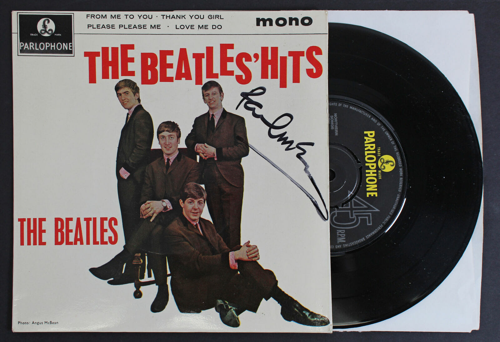 Paul McCartney Signed The Beatles' Hits 45 RPM Album Cover W/ Vinyl BAS ...