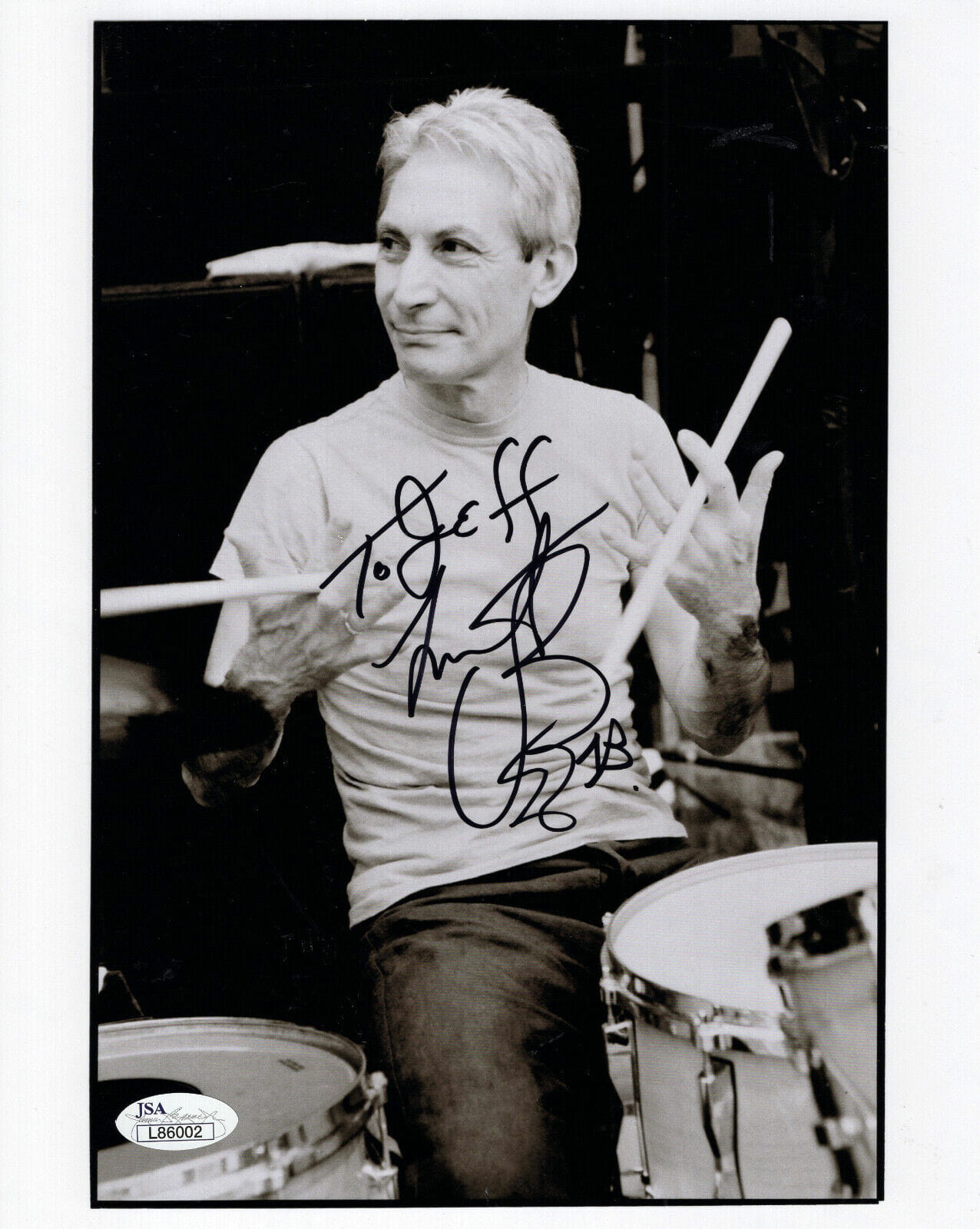 CHARLIE WATTS HAND SIGNED 8x10 PHOTO THE ROLLING STONES TO JEFF JSA ...