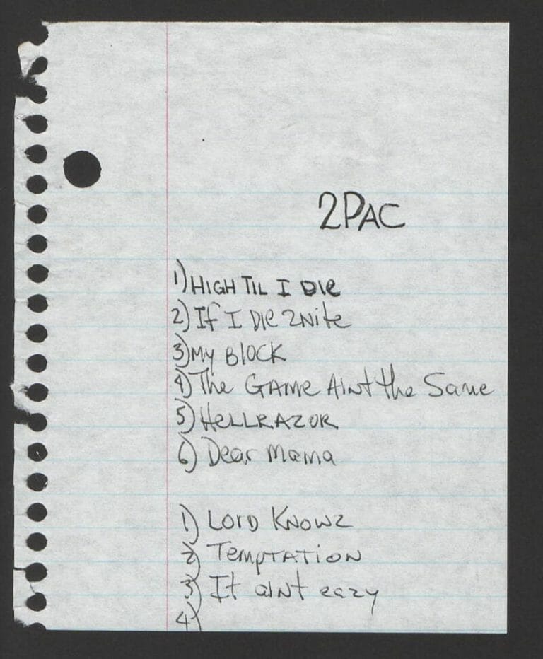 TUPAC SHAKUR 2PAC SIGNED AUTOGRAPH HANDWRITTEN SET LIST - ALL EYEZ ON ...