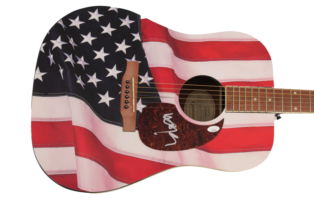 WILLIE NELSON SIGNED AUTOGRAPH CUSTOM AMERICAN FLAG EPIPHONE ACOUSTIC ...