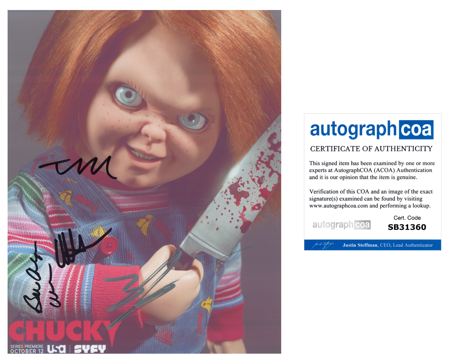 Chucky Cast Signed 8x10 Photo Horror Syfy TV Series Zackary Arthur +3 ...