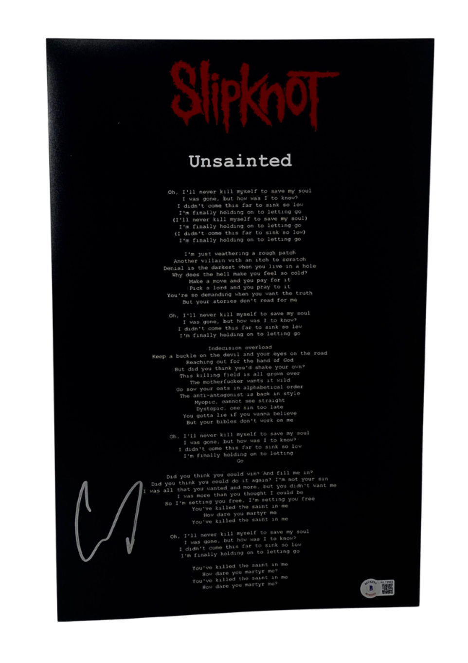 Corey Taylor Signed Slipknot Unsainted 11x17 Lyric Poster Photo Beckett ...