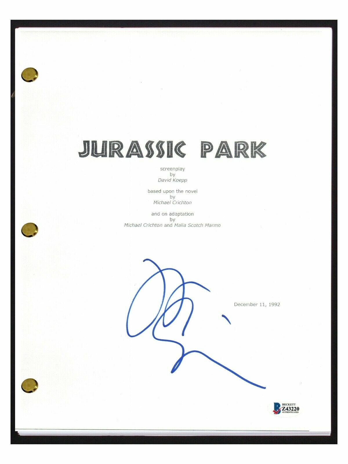 Jeff Goldblum Signed Autograph Jurassic Park Movie Script Screenplay ...