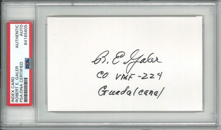 ROBERT GALER SIGNED INDEX CARD PSA DNA 84165605 (D) WWII ACE VMF 224 ...