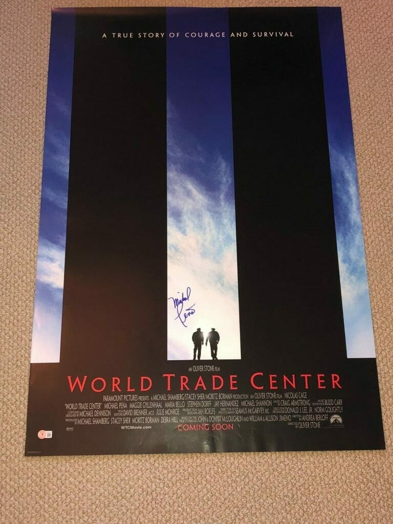 MICHAEL PENA Signed WORLD TRADE CENTER POSTER w/ Beckett (BAS) COA ...