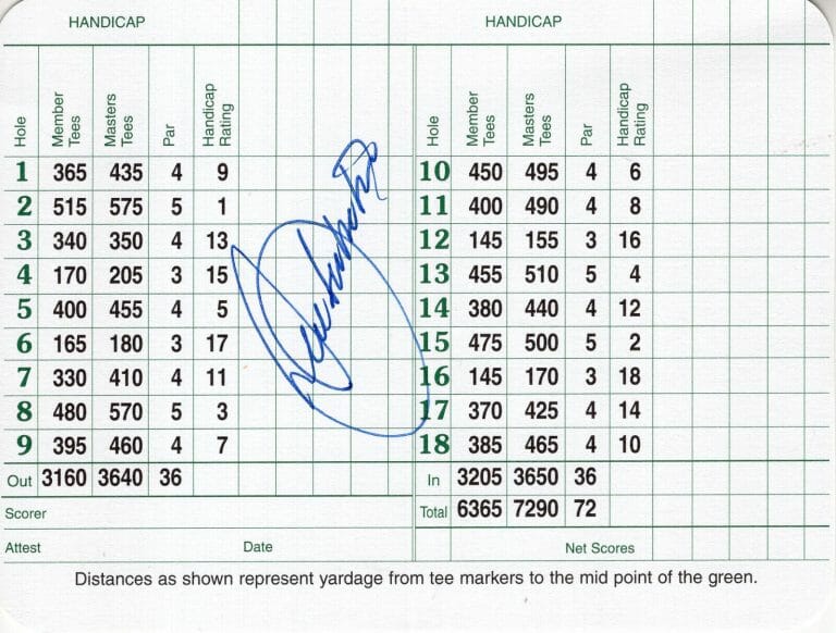 SEVE BALLESTEROS HAND SIGNED MASTERS GOLF SCORE CARD VERY RARE JSA ...