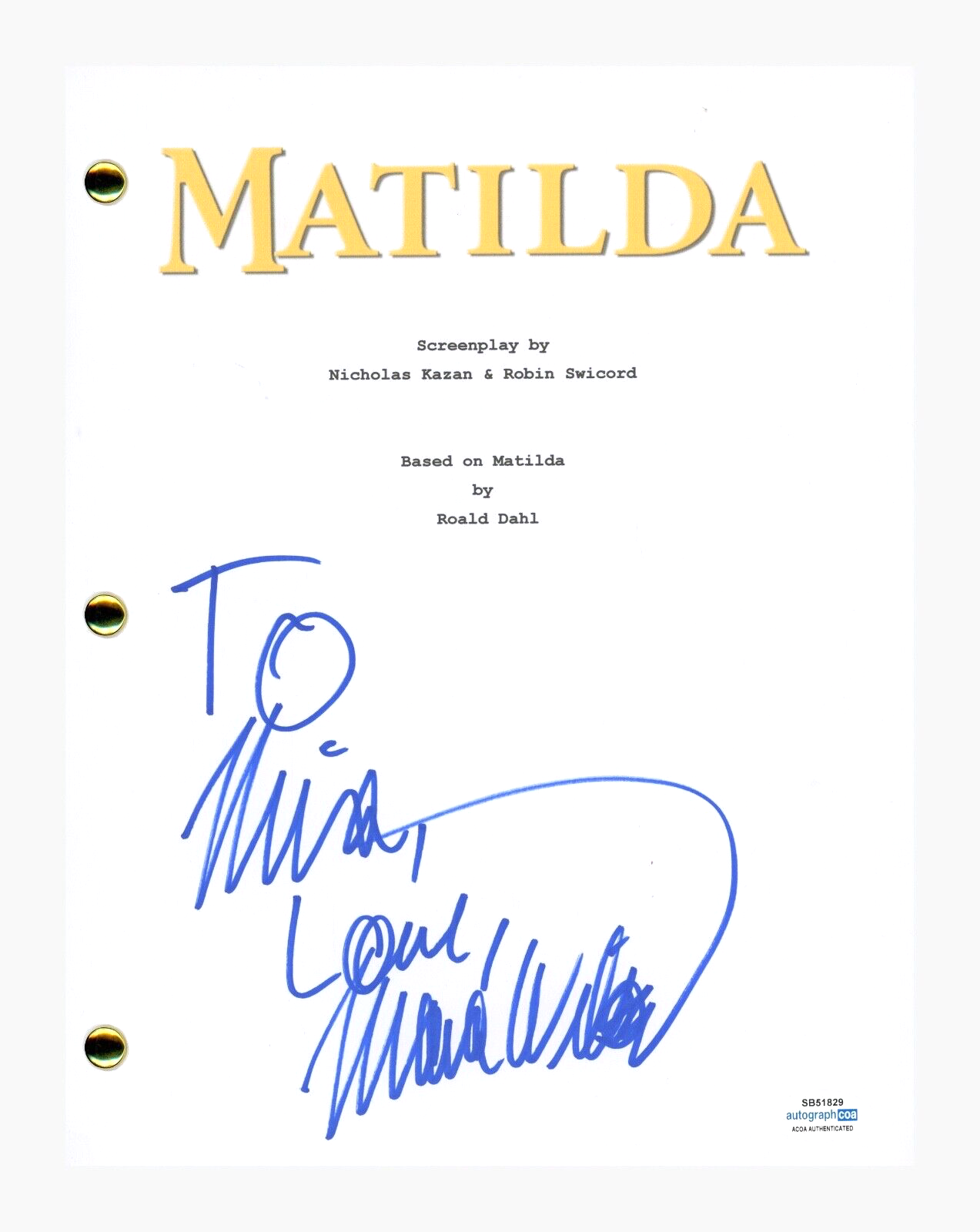 Mara Wilson Signed Autographed Matilda Movie Script Screenplay ACOA COA ...