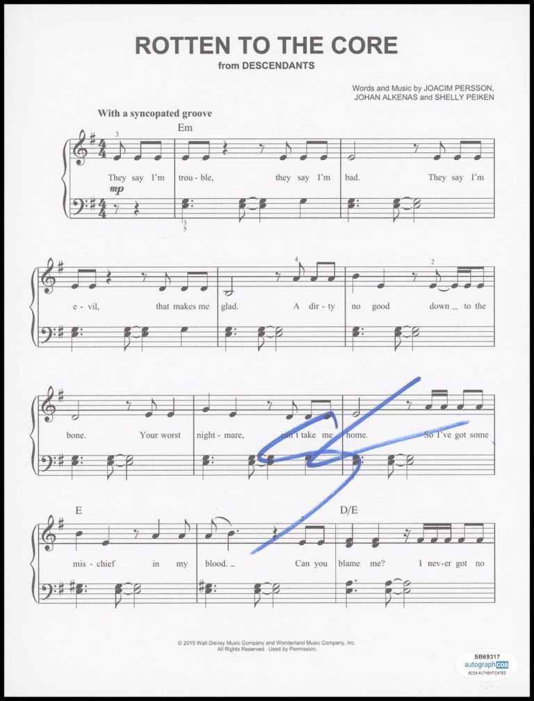 Sofia Carson "Descendants" AUTOGRAPH Signed 'Rotten to the Core' Sheet ...