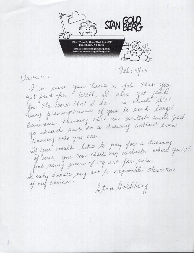 STAN GOLDBERG HAND SIGNED+HAND WRITTEN LETTER+COA GREAT ARCHIE ...