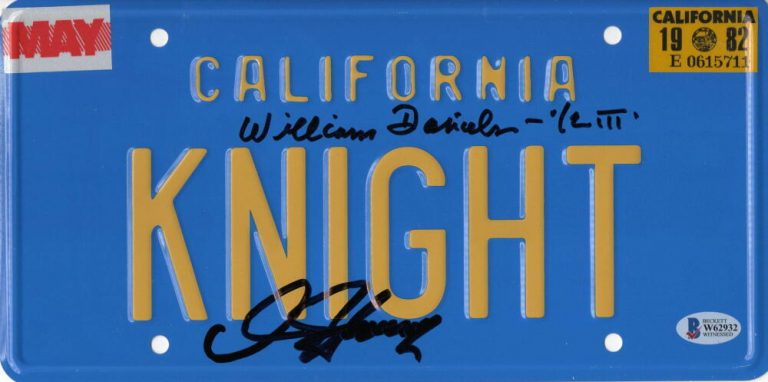 DAVID HASSELHOFF WILLIAM DANIELS SIGNED KNIGHT RIDER LICENSE PLATE KITT ...