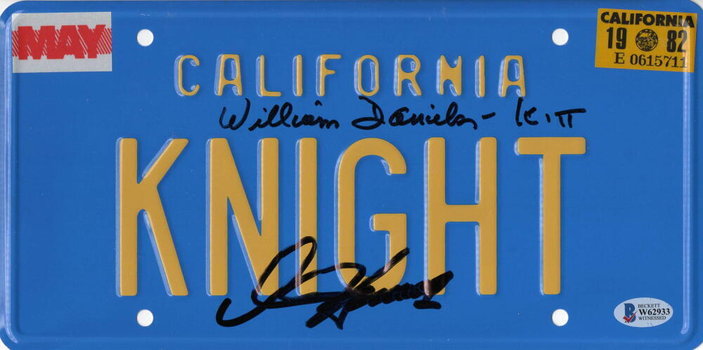 DAVID HASSELHOFF WILLIAM DANIELS SIGNED KNIGHT RIDER LICENSE PLATE KITT ...