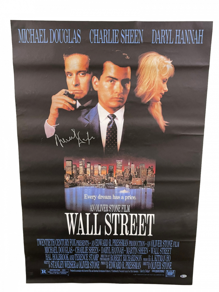 MICHAEL DOUGLAS SIGNED WALL STREET FULL SIZE MOVIE POSTER AUTOGRAPH ...