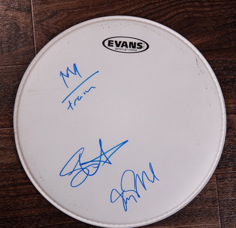 GFA Scott Underwood / Jimmy Stafford * TRAIN * Band Signed 13" Drumhead ...