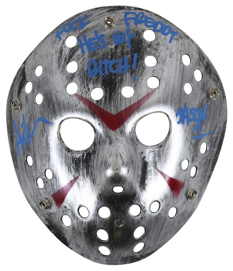 Ari Lehman Friday The 13th "F*** Freddy!" Signed Silver Jason Mask BAS ...