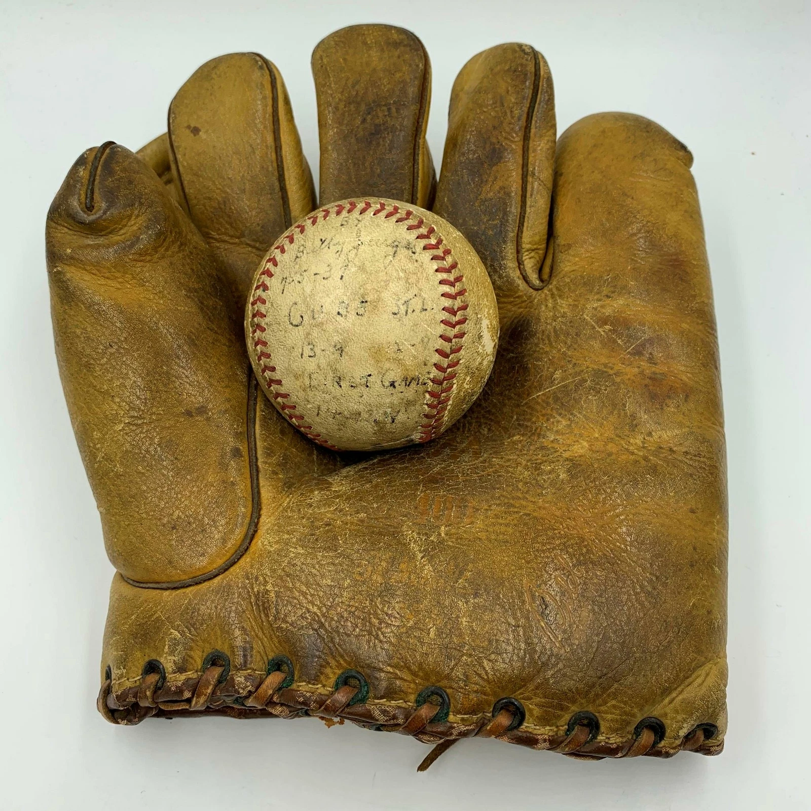 1937 Billy Jurges Chicago Cubs Game Used Actual Hit Baseball With Glove ...