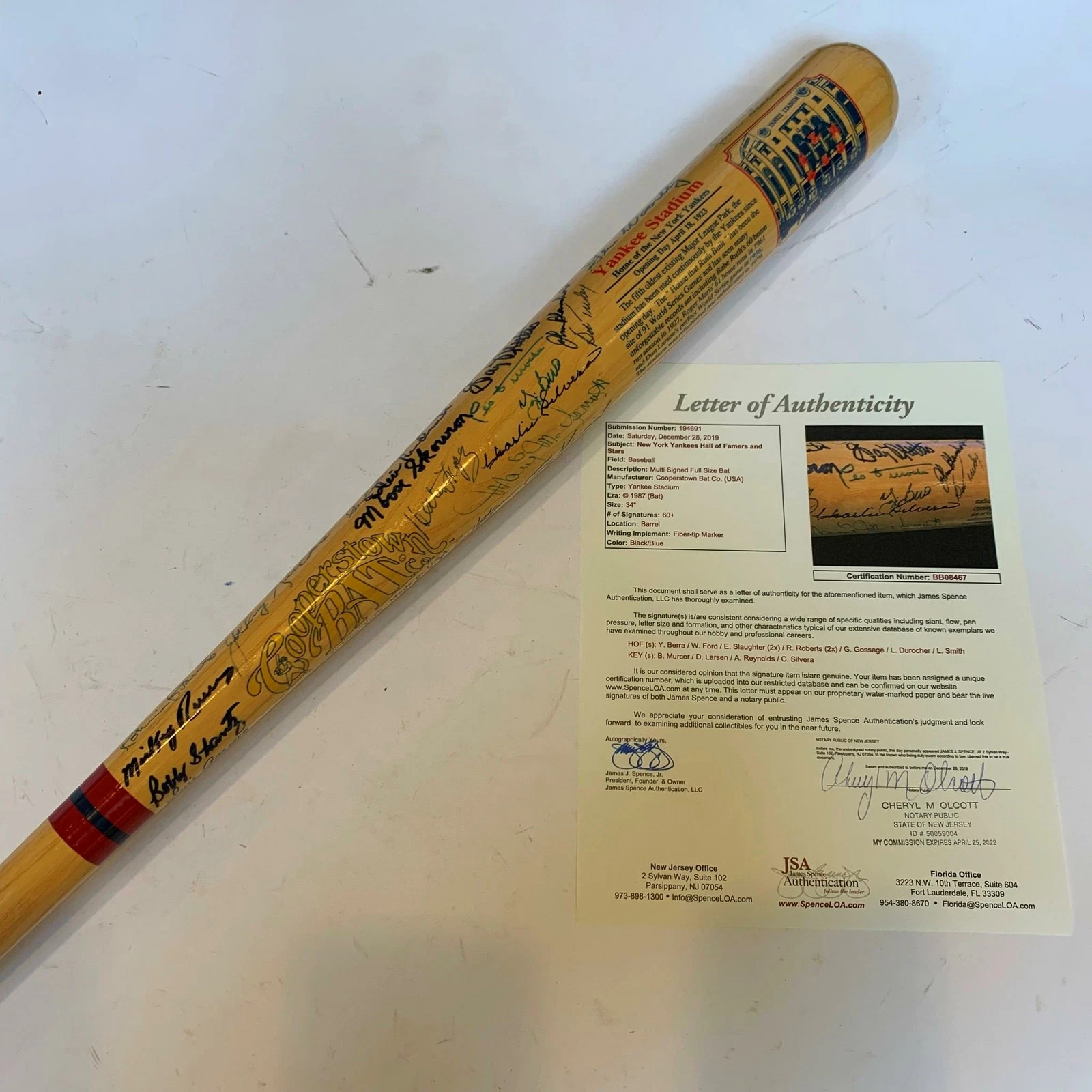 Stunning New York Yankees Legends & HOF Multi Signed Bat 60+ Signatures ...