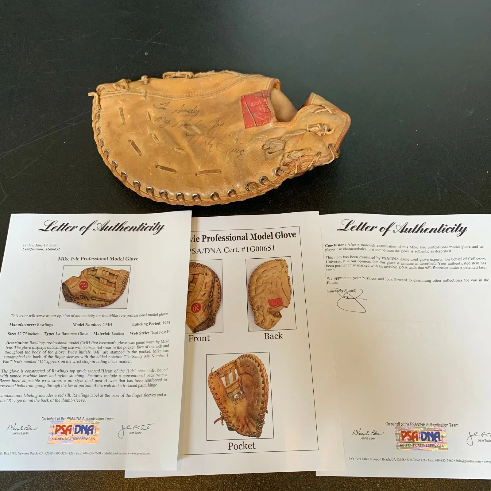 Mike Ivie Signed 1974 Game Used First Baseman's Glove PSA DNA COA ...