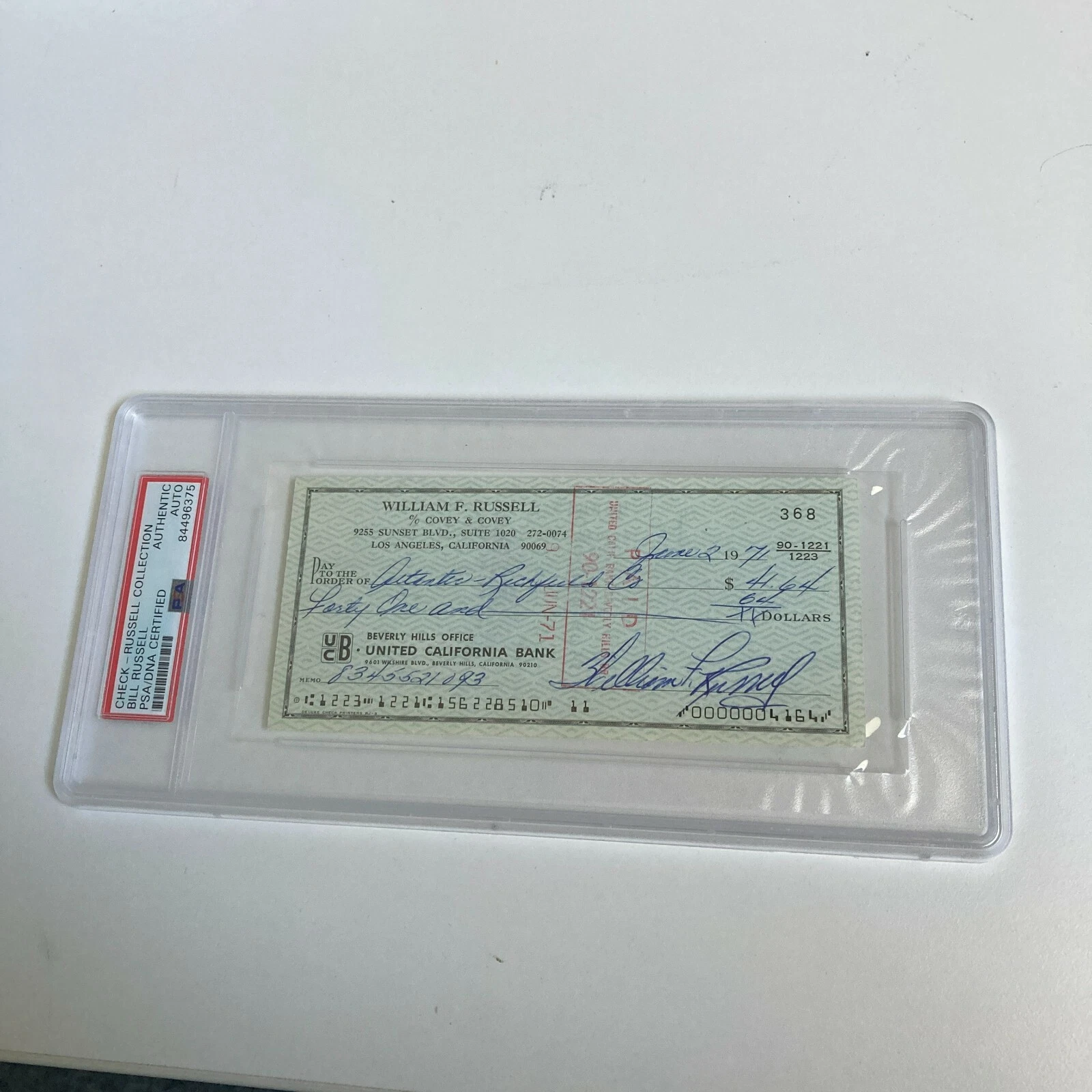 Bill Russell Signed Autographed Bank Check PSA DNA Boston Celtics HOF ...