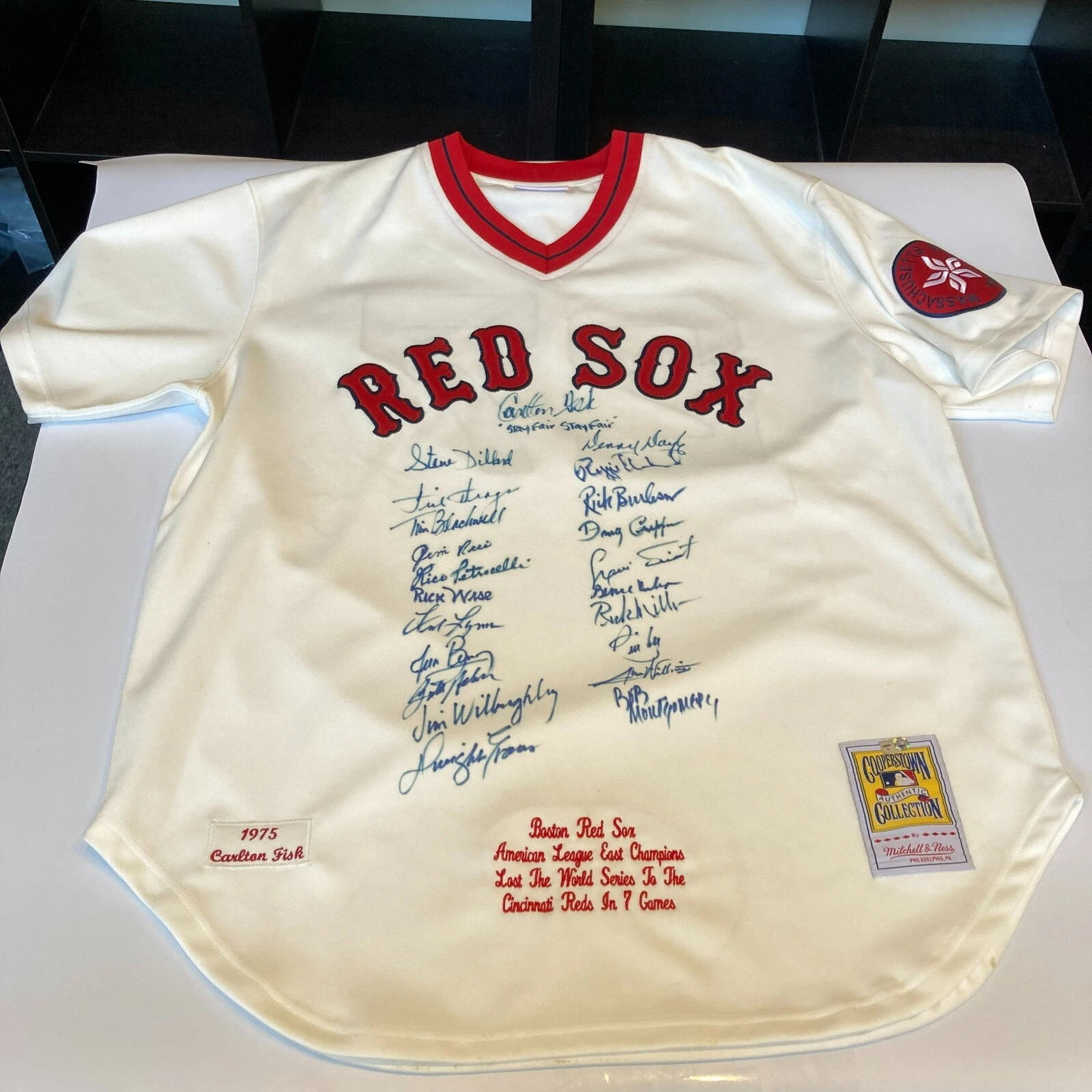 Stunning 1975 Boston Red Sox AL Champs Team Signed Jersey MLB Authentic ...