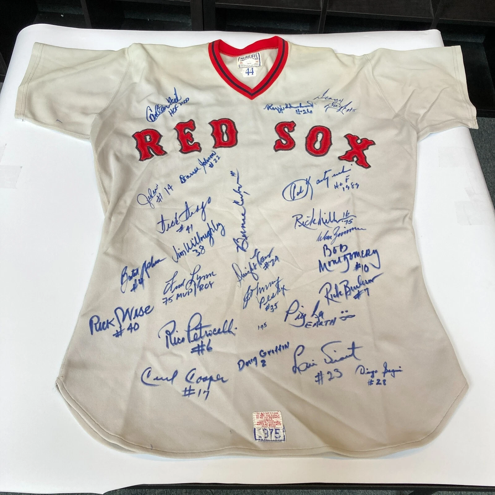 1975 Boston Red Sox AL Champs Team Signed Game Model Jersey Carl ...