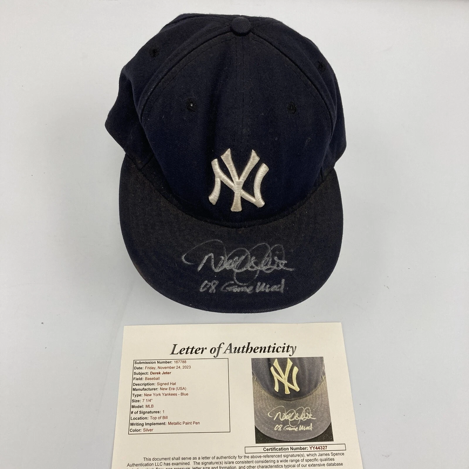 Derek Jeter Signed 2008 Game Used New York Yankees Baseball Hat JSA ...