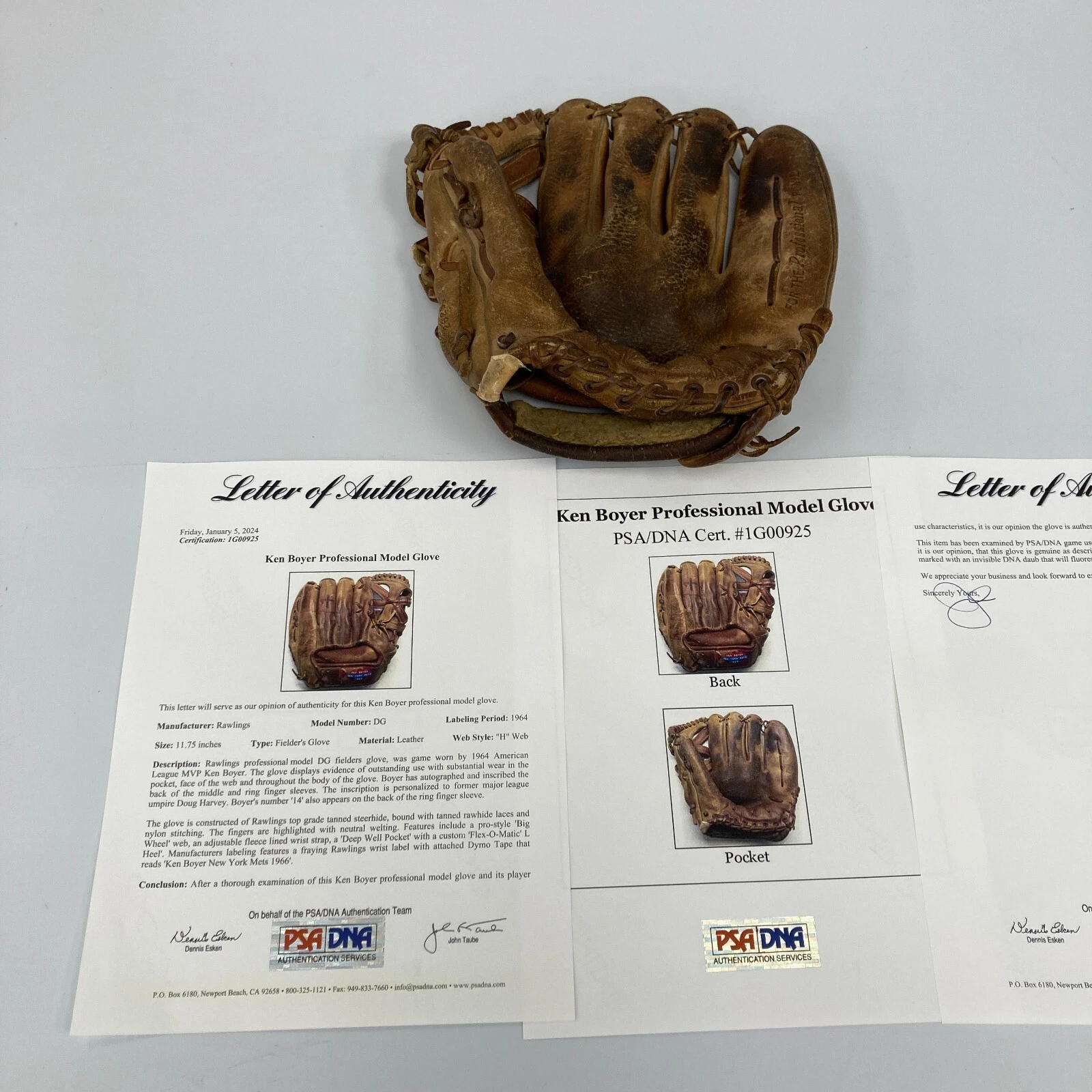 Ken Boyer 1964 MVP Season Signed Game Used Baseball Glove Cardinals PSA ...