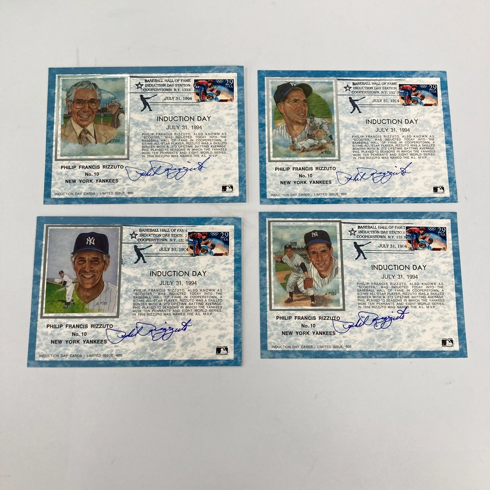 Lot Of (4) Phil Rizzuto Signed 1994 Hall Of Fame Induction Postcards ...