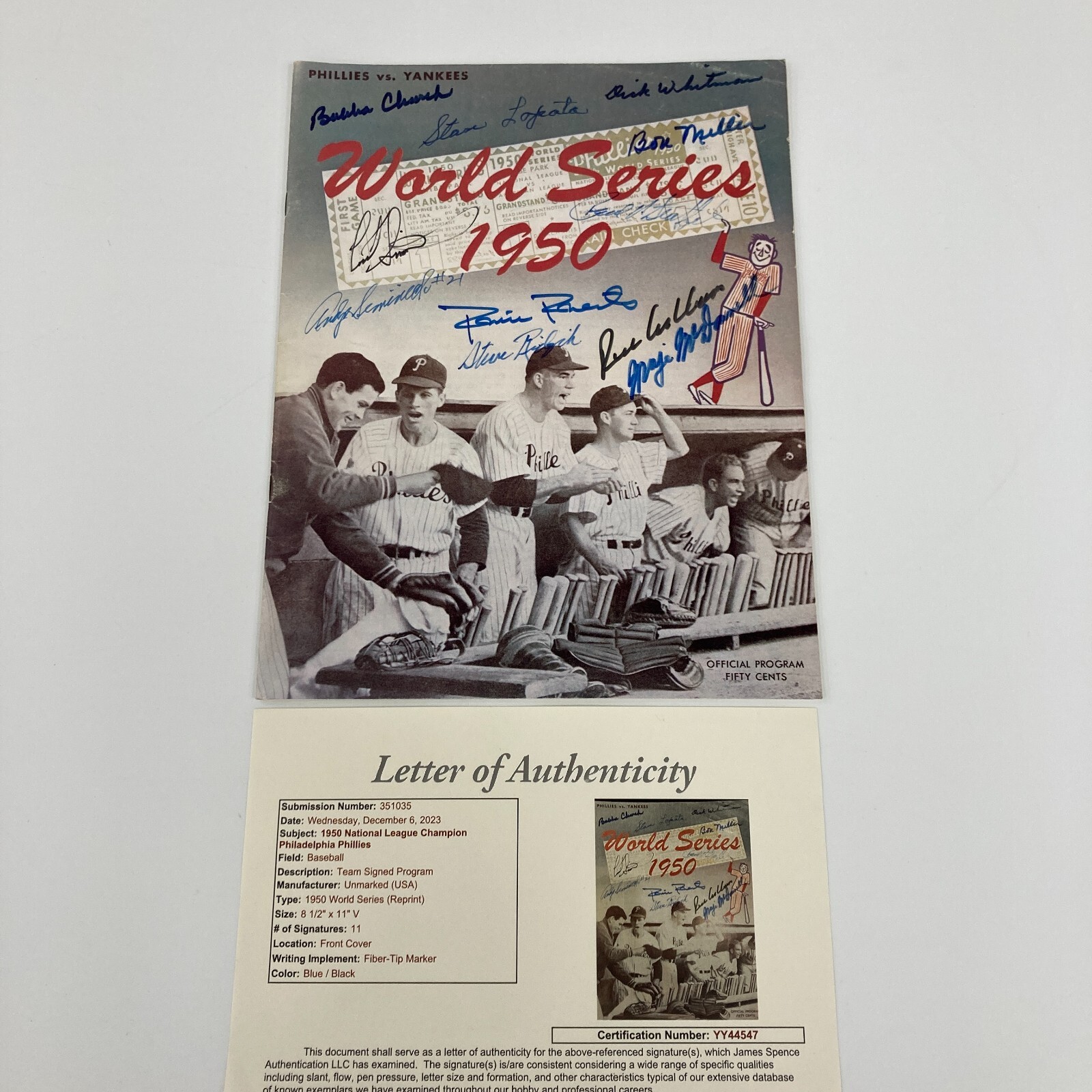 1950 Philadelphia Phillies "Whiz Kids" Team Signed World Series Program ...