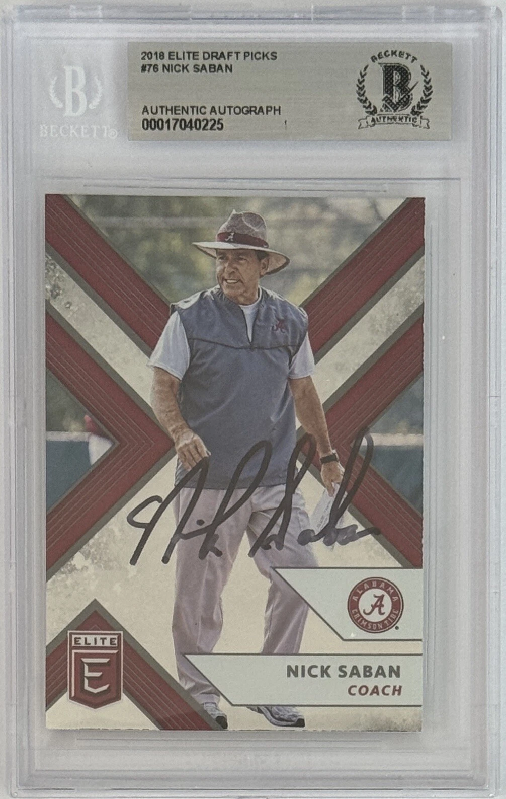 2018 PANINI ELITE ALABAMA COACH NICK SABAN SIGNED BAS BECKETT ...